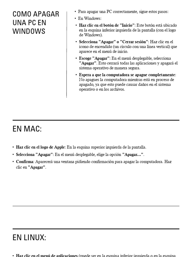 Apagar PC en Windows, Mac y Linux | PDF