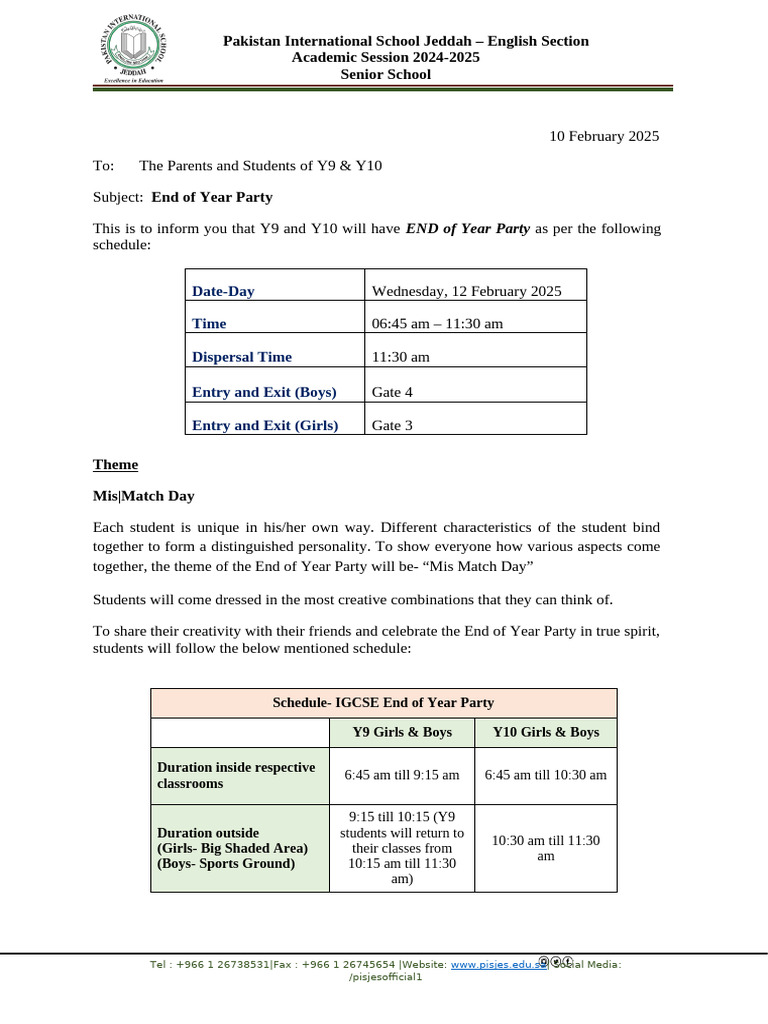 Y9-Y10_End_of_Year_Party__Memo_2025_1148606167 | PDF