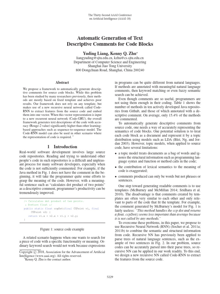 SP-Automatic Generation of Descriptive Comments for Code Blocks | PDF | Parsing | Computing