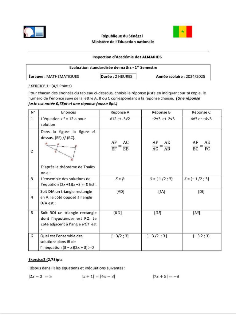 Évaluation Maths 3ém | PDF
