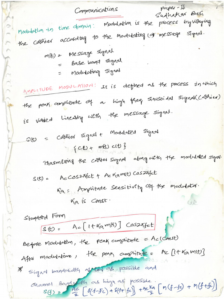 Hand written Short notes_Communications_systems_2006 | PDF