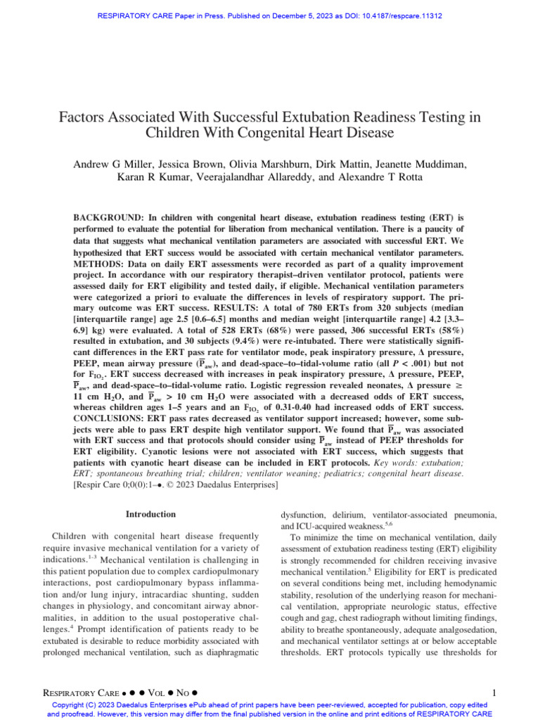 Factors Associated With Successful Extubation Readiness Testing in ...