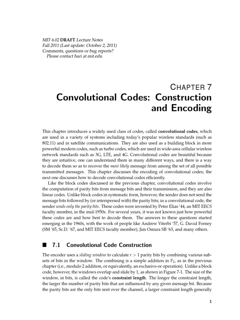 Chapter 7 - Convolutional Codes Constructionand Encoding | PDF | Algorithms | Encodings