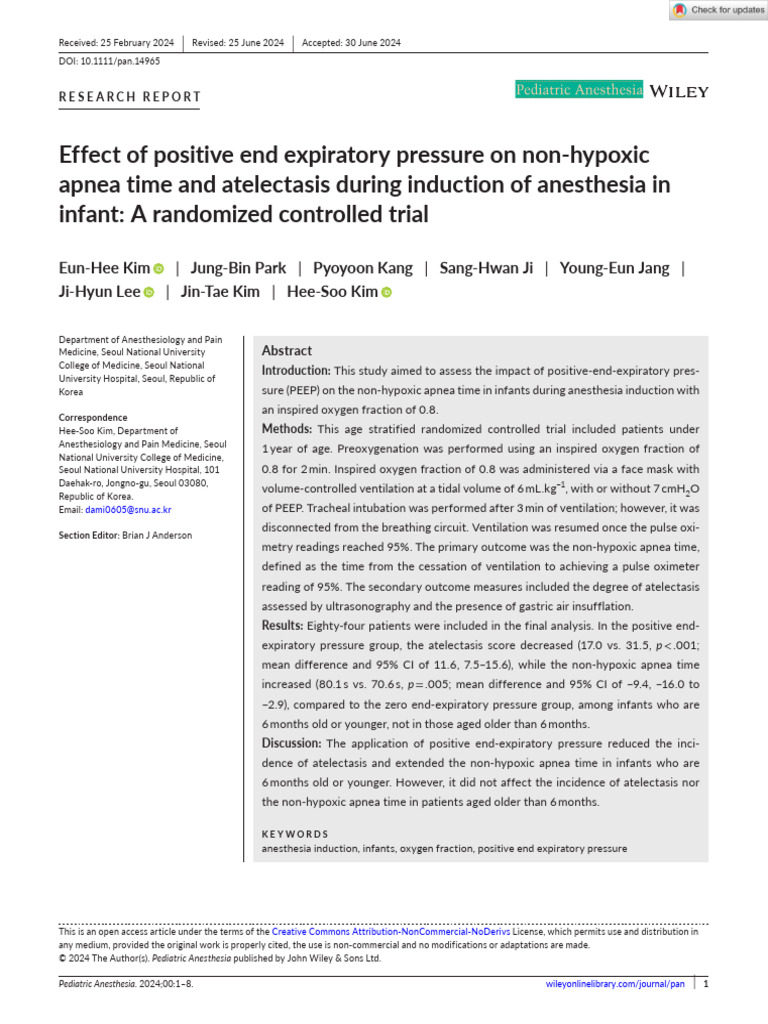 Pediatric Anesthesia - 2024 - Kim - Effect of Positive End Expiratory ...