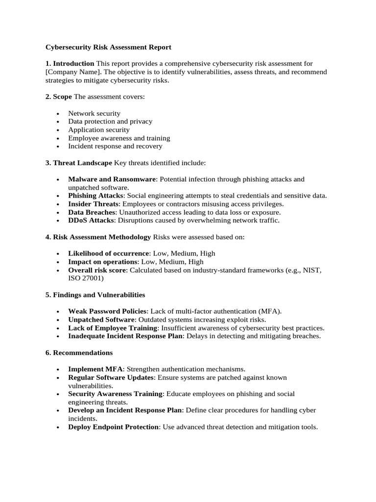 Cybersecurity Risk Assessment Report | PDF