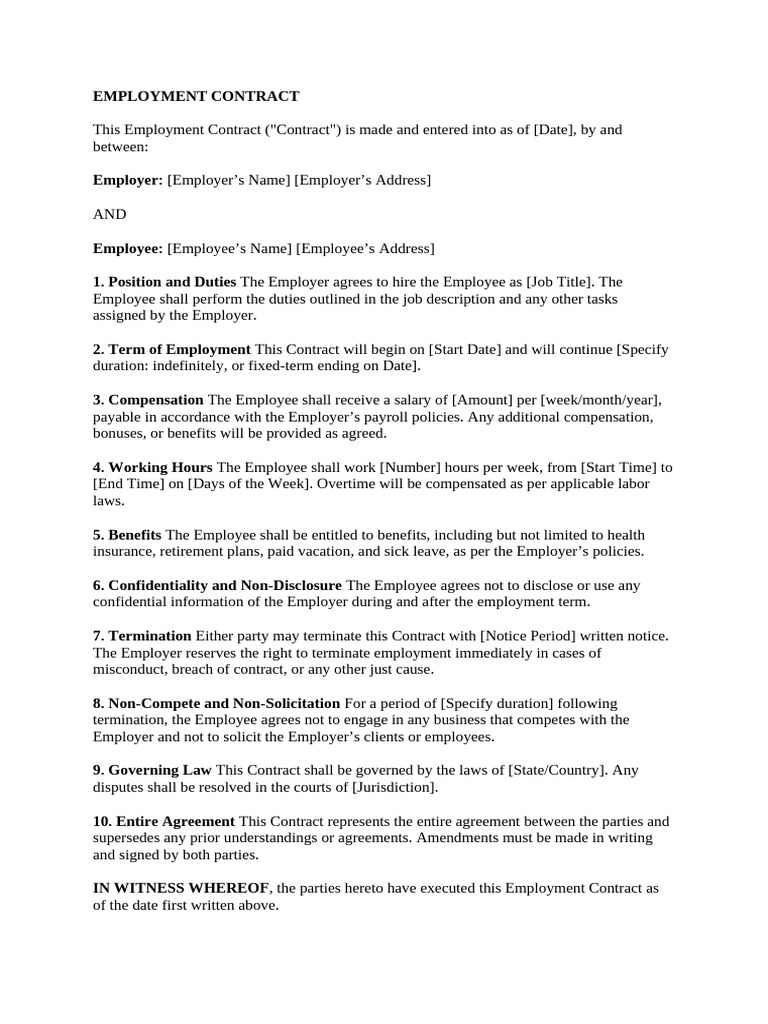 Employment Contract Template | PDF