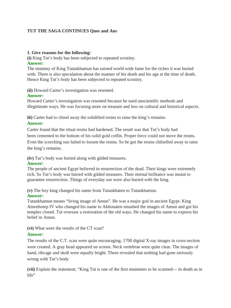 TUT THE SAGA CONTINUES Ques and Ans | PDF | Tutankhamun | Akhenaten
