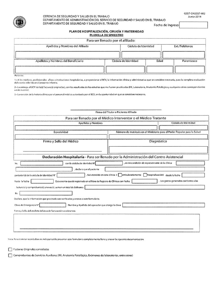 Planilla de Siniestro BCV | PDF