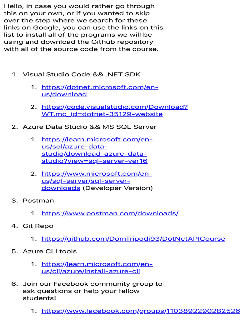 Essential Software Links for .NET Course | PDF