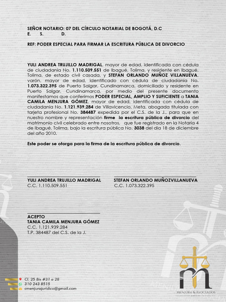 Poder Firma Escritura Publica Divorcio | PDF