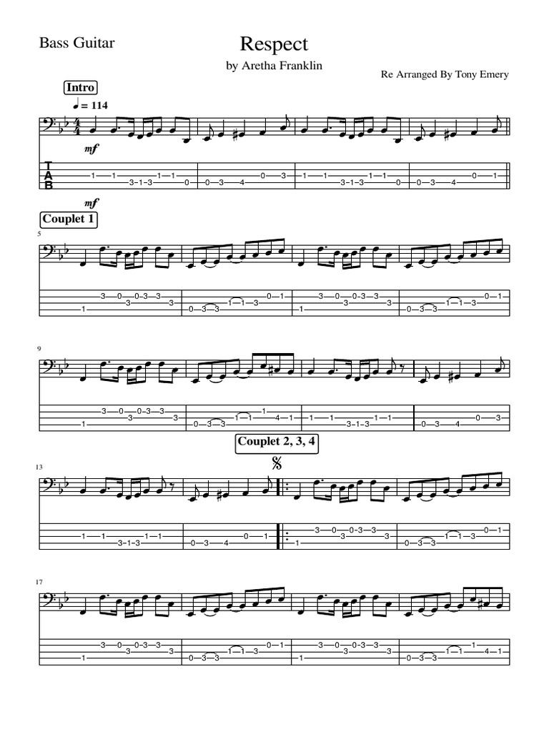 Bass Guitar Arrangement of Respect | PDF