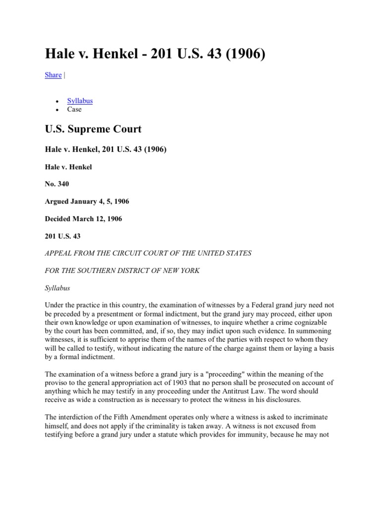 Hale V Henkle | PDF | Grand Jury | Law