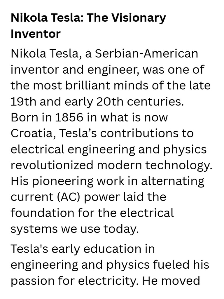 Nikola Tesla The Visionary Inventor | PDF
