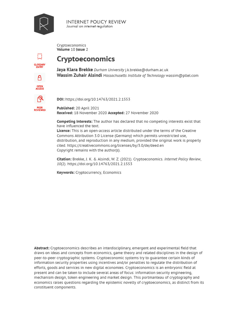 Crypto Economics | PDF | Cryptocurrency | Economies