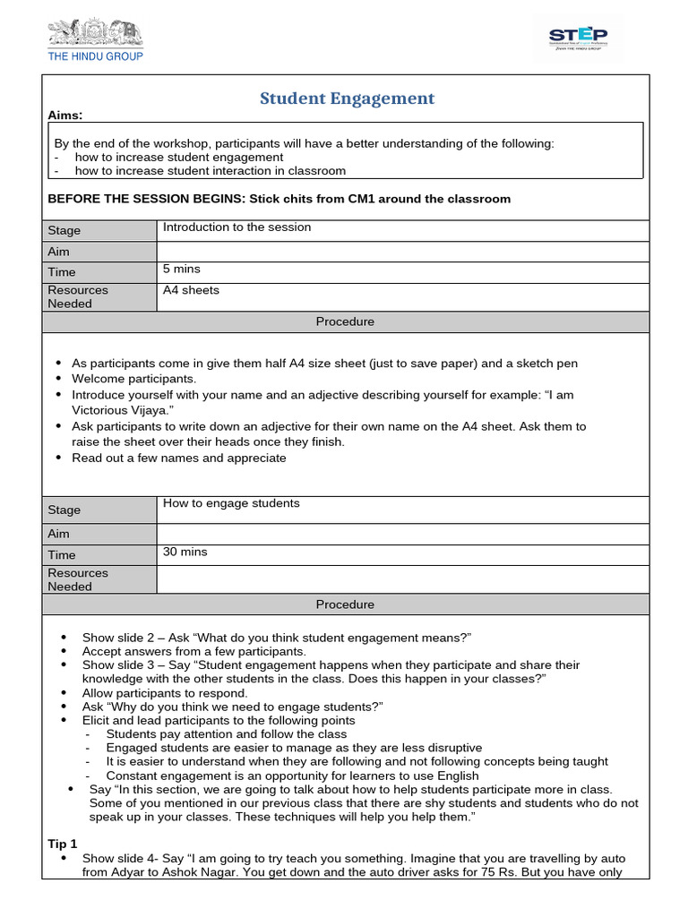 Session 4 Student Engagement | PDF | Cognition | Learning