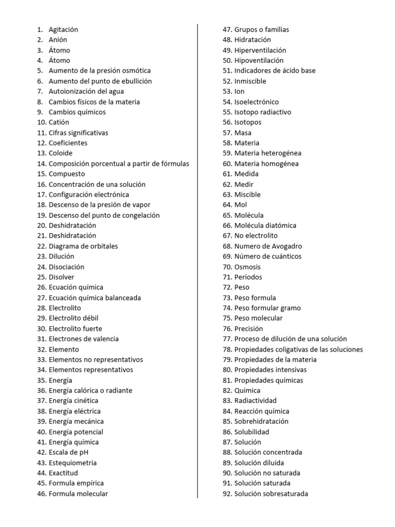 Términos Clave en Química y Soluciones | PDF | Química | Importar
