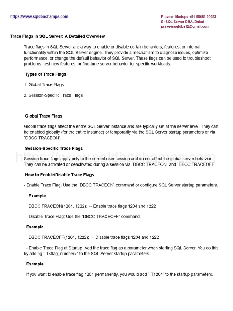 Trace Flags in SQL Server-Overview | PDF | Microsoft Sql Server | Databases