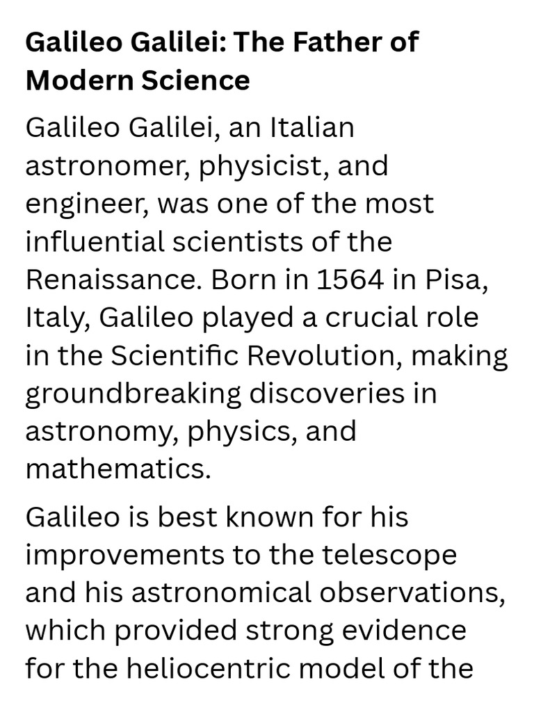 Galileo Galilei The Father of Modern Science | PDF
