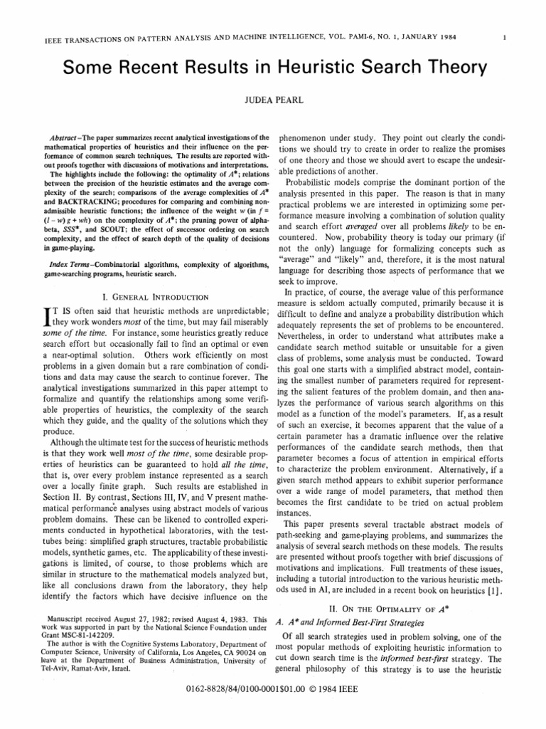 Some Recent Results in Heuristic Search Theory | PDF | Computational Complexity Theory | Time ...