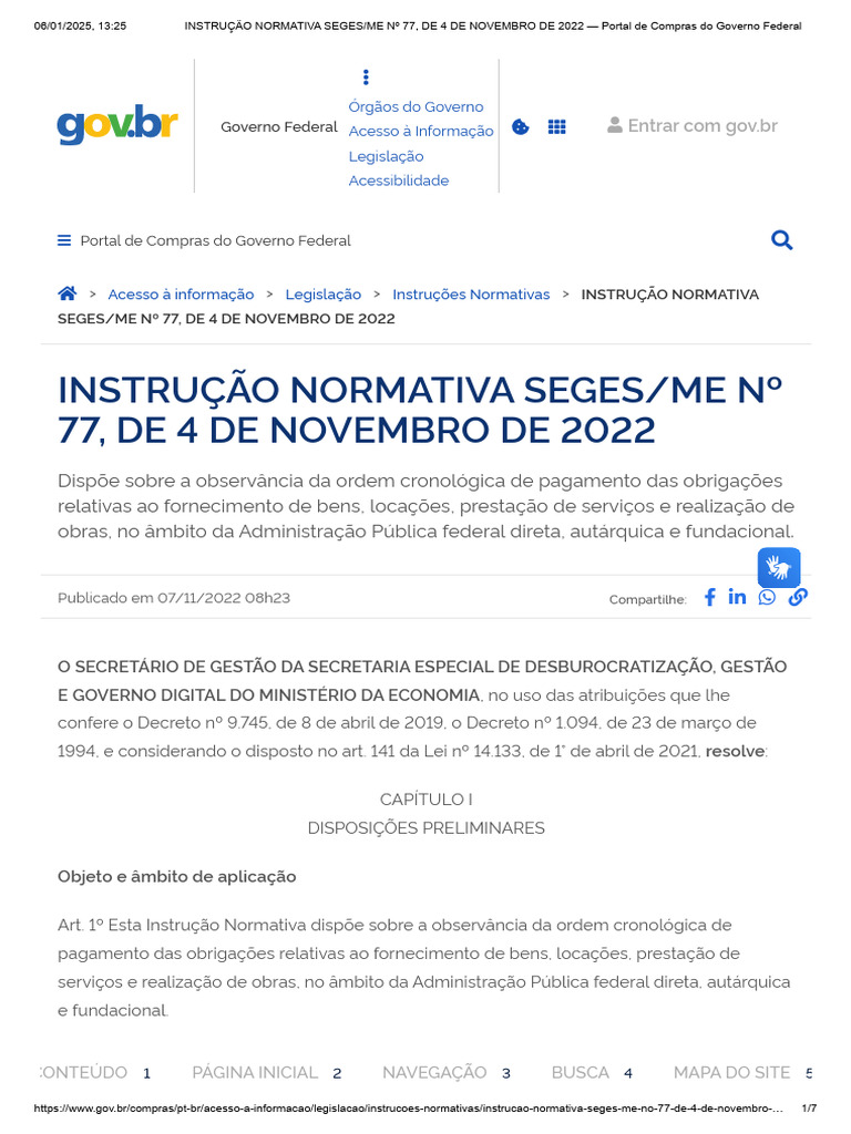INSTRUÇÃO NORMATIVA SEGES - ME #77, DE 4 DE NOVEMBRO DE 2022 - Portal ...