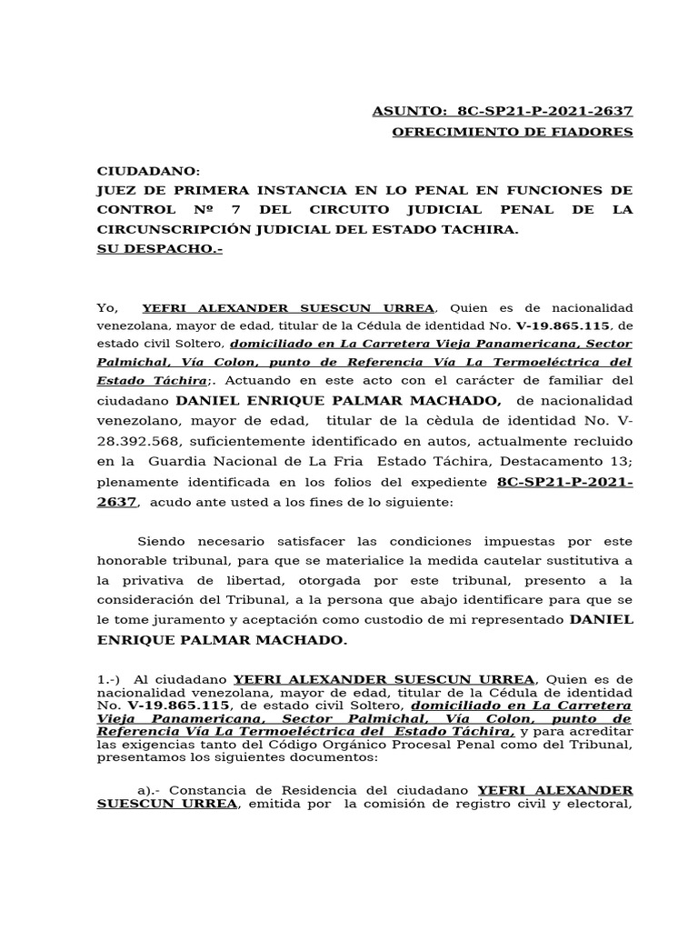 Escrito Custodio | PDF | Mandato | Ley Pública