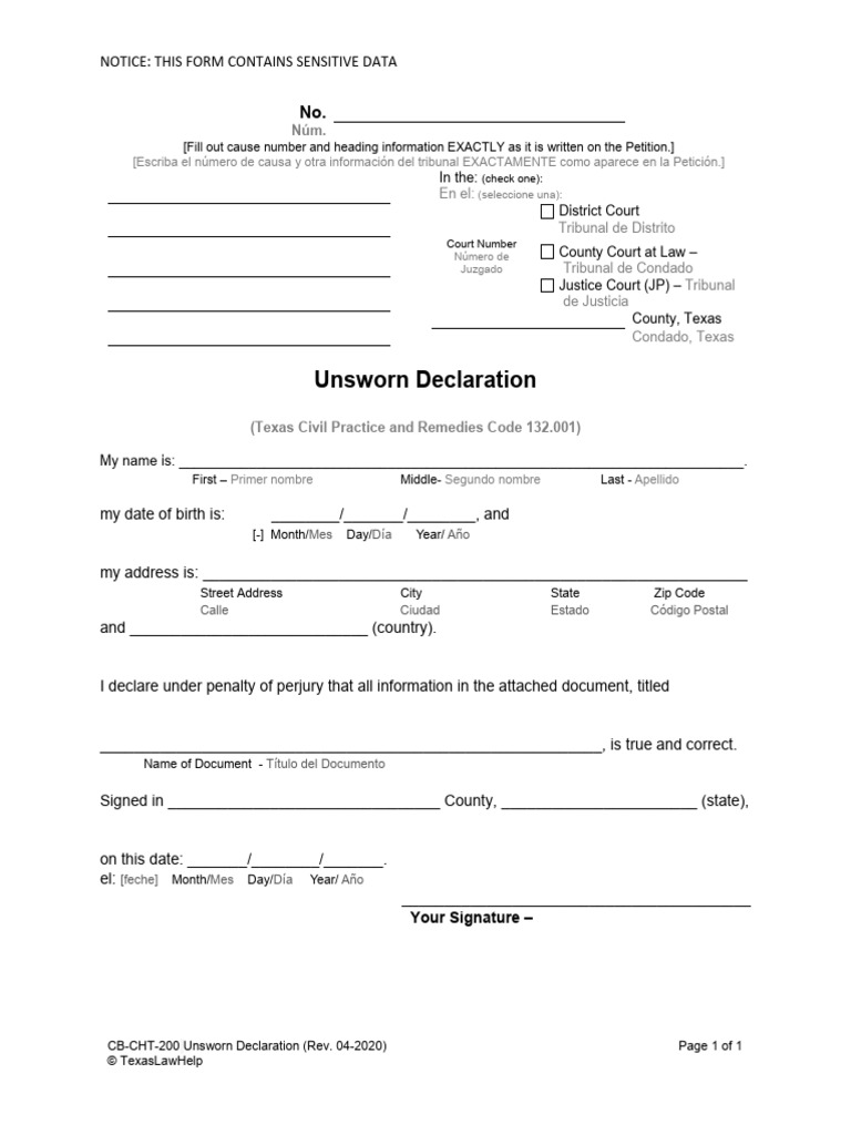 CB CHT 200 Unsworn - Declaration - 0 | PDF