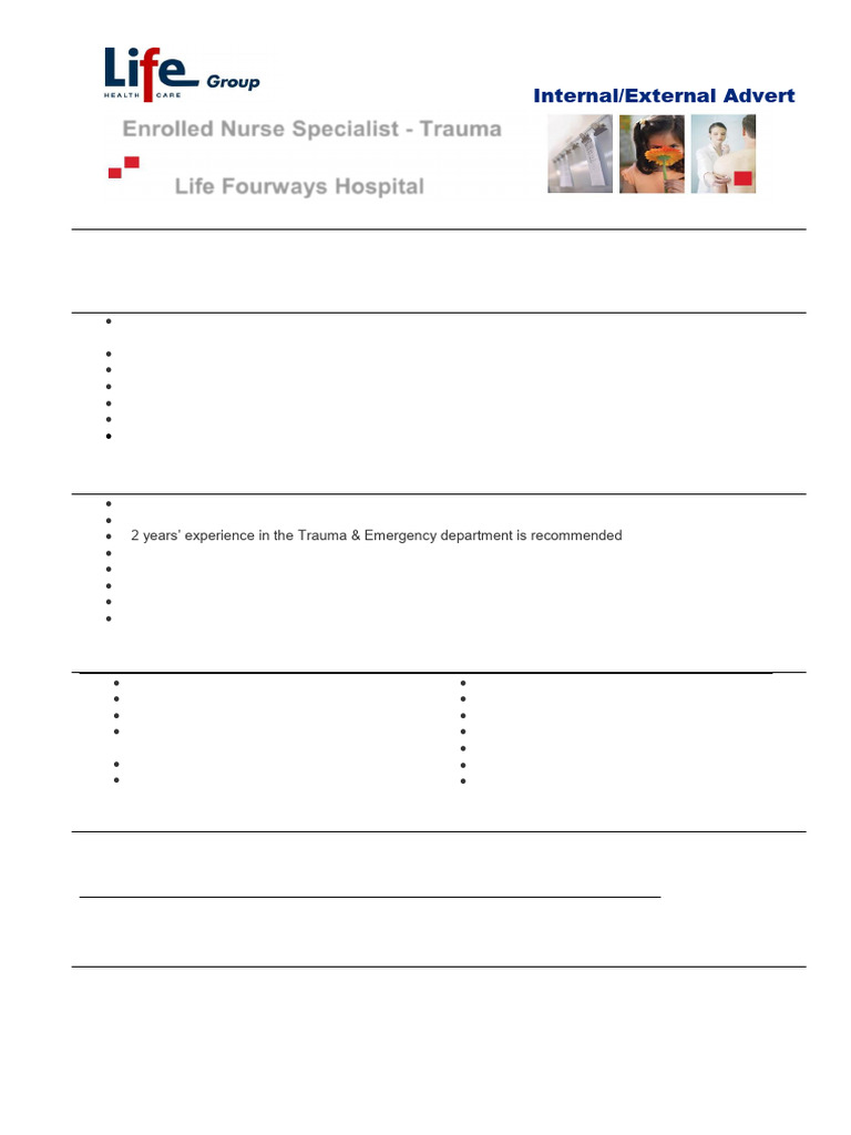 Fourways Advert - Enrolled Nurse Specialist Trauma Jan25 | PDF ...