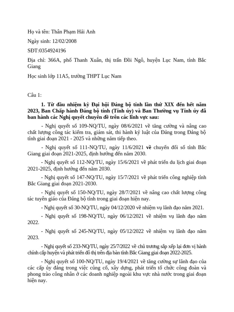 THPA tài liệu Bắc Giang | PDF