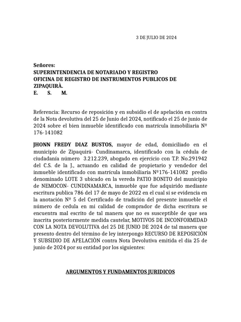 Recurso contra Nota Devolutiva 2024 | PDF | Mandato | Justicia