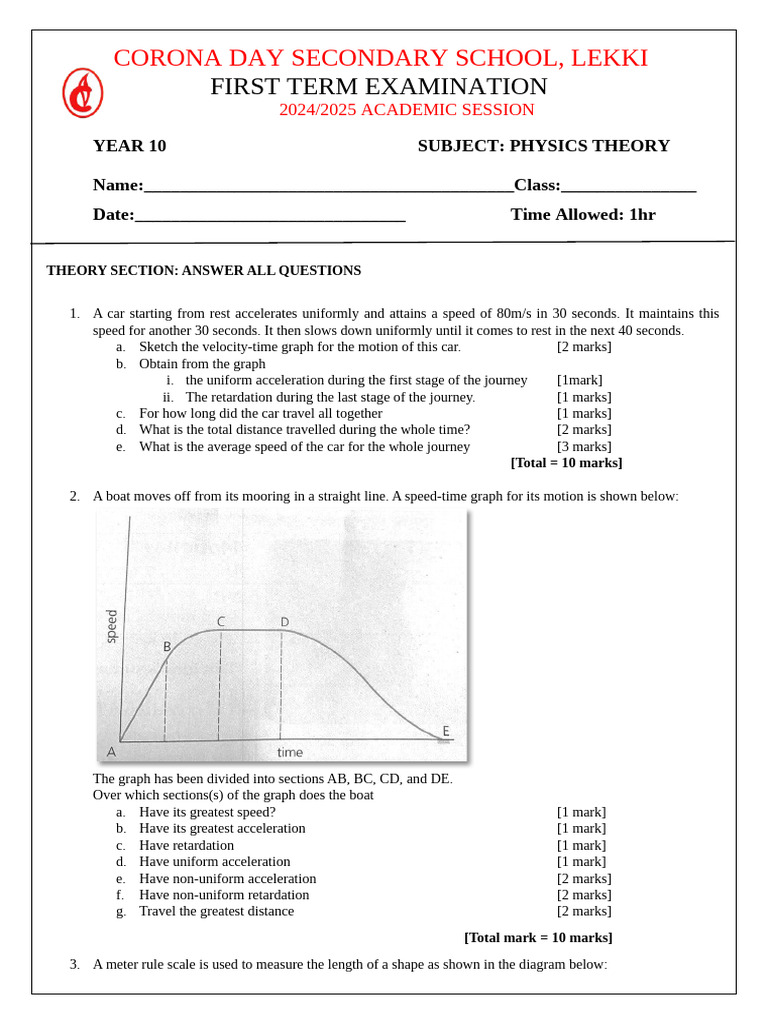 Term 1 Y10 Physics Exam_P3 (Theory) | PDF | International System Of Units | Measurement
