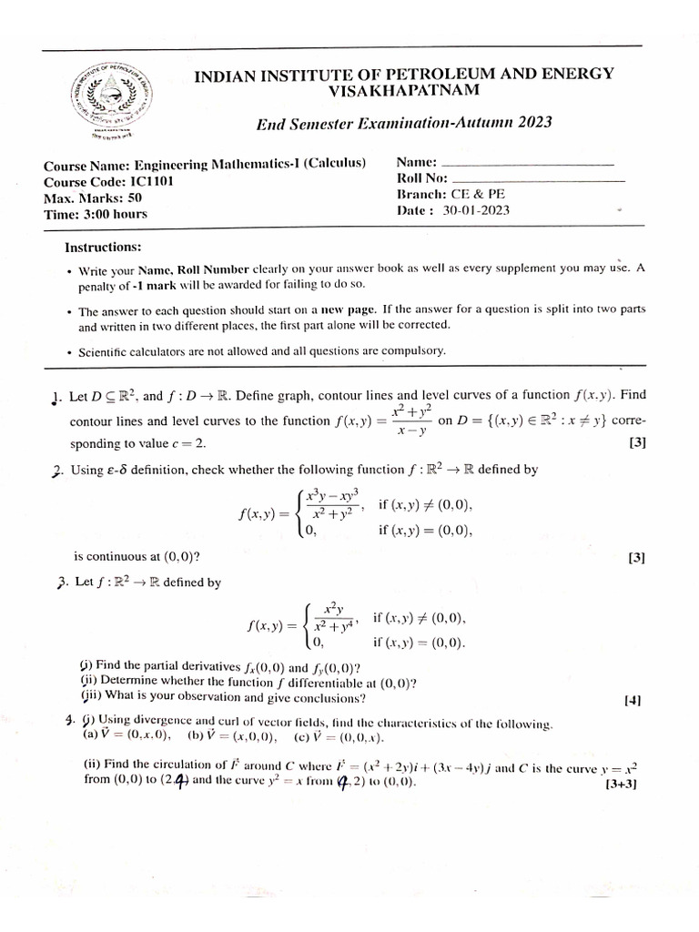 1st Sem End Papers | PDF
