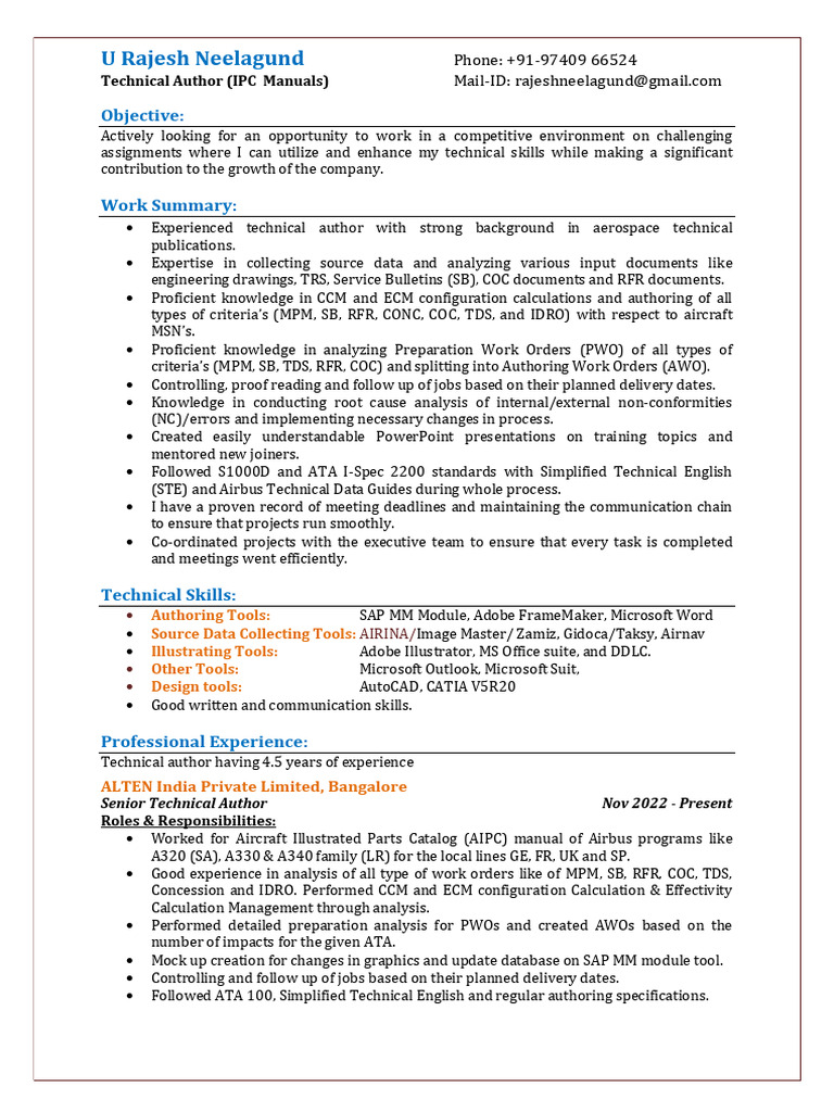 Resume - Rajesh N (Technical Author) | PDF