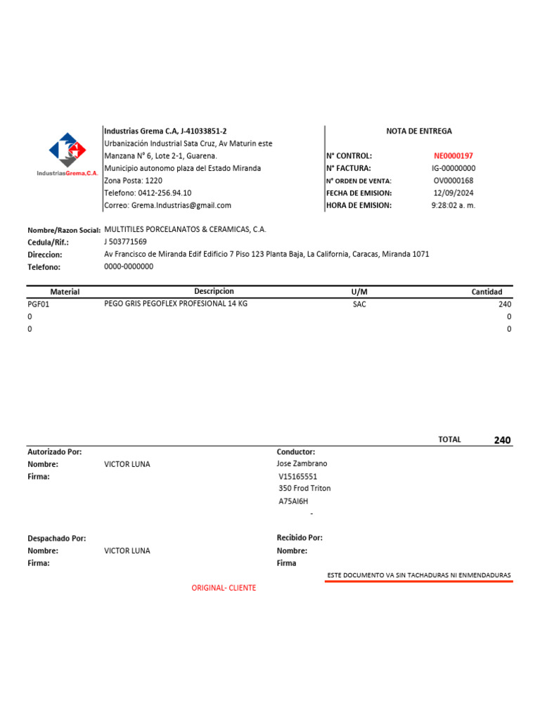 Nota de Entrega - 197 | PDF