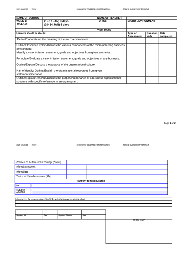 2025 Grade 10 Business Environment Tool | PDF