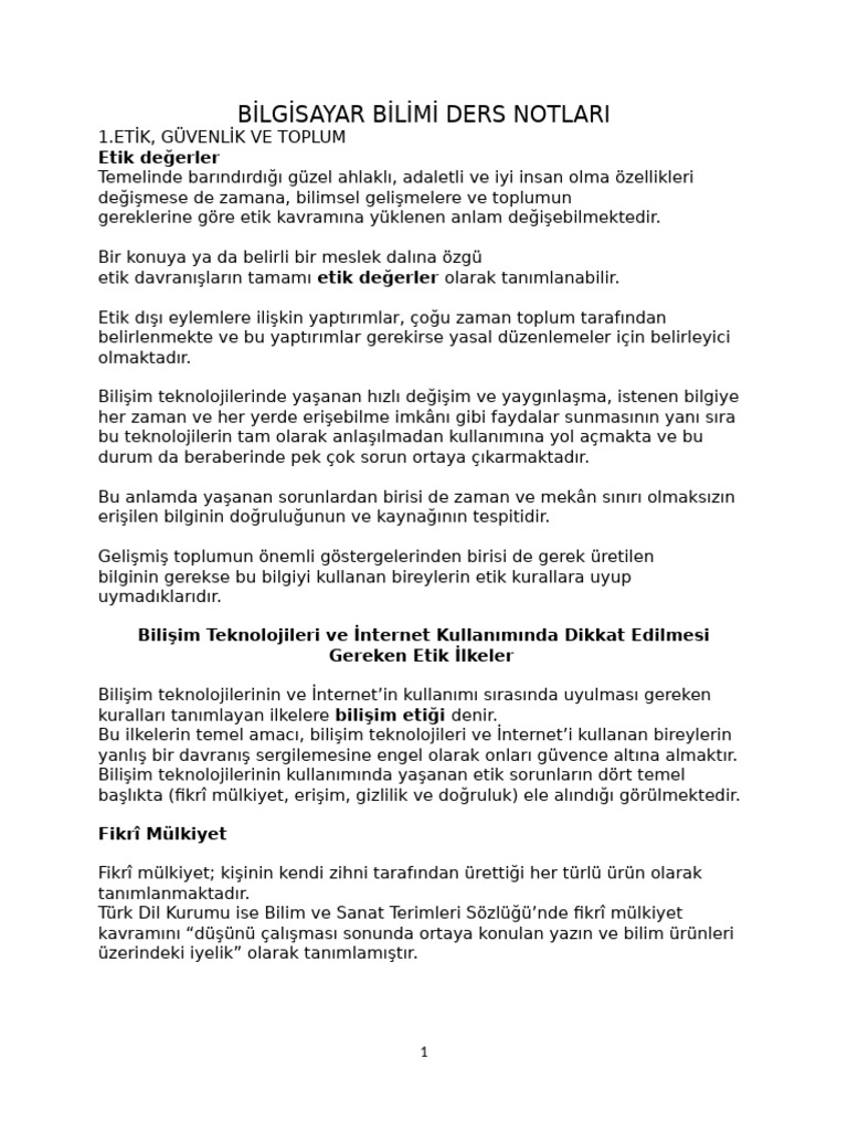 Bilgisayar Bilimi Ders Notları | PDF