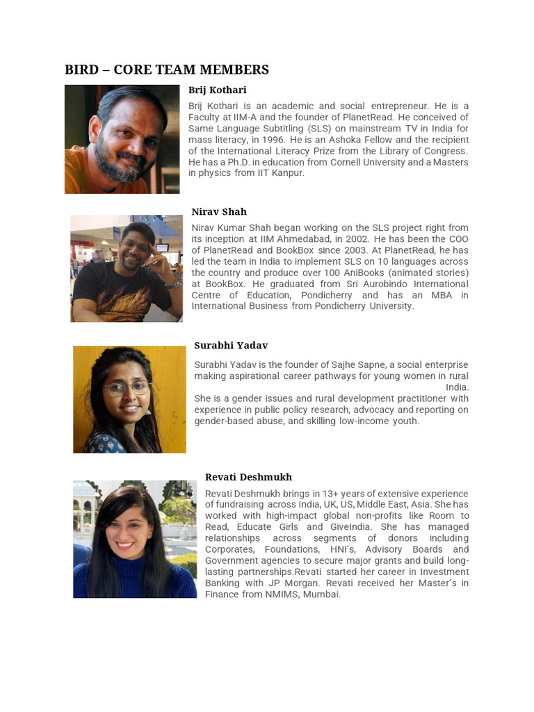 BIRD_CORE TEAM MEMBERS | PDF