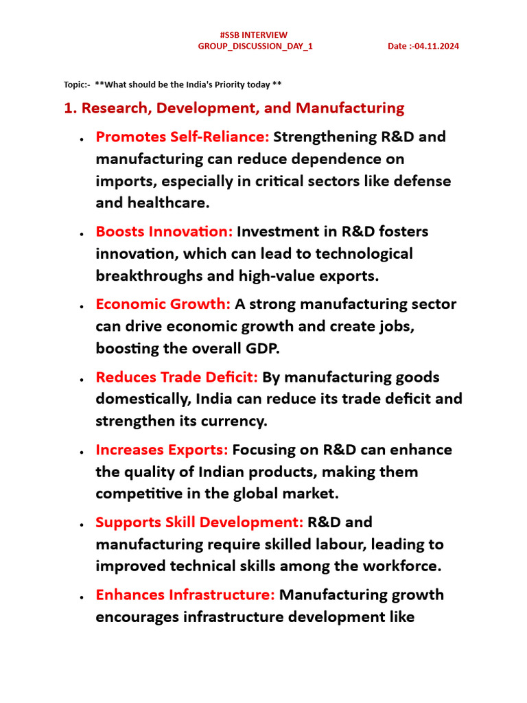 #SSB-What Should Be The India's Priority Today. | PDF | Agriculture | Infrastructure