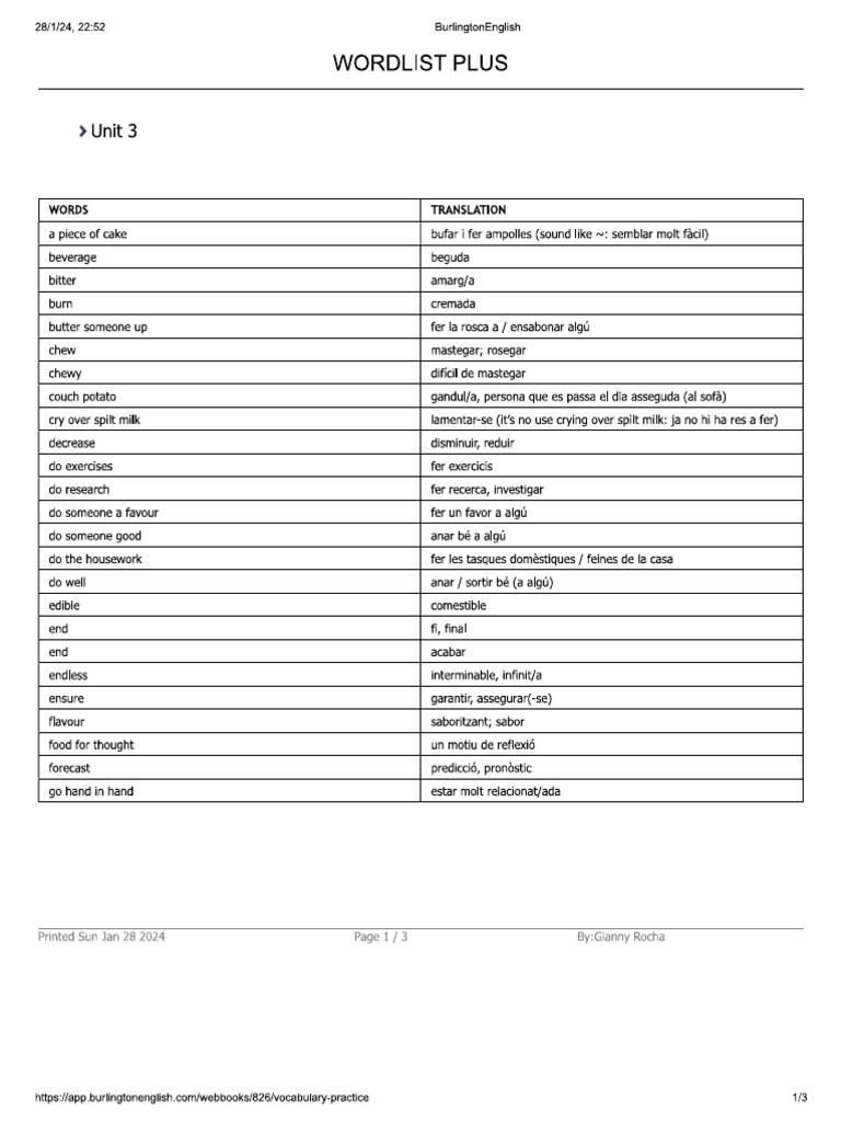 Unit 3 Vocabulary | PDF