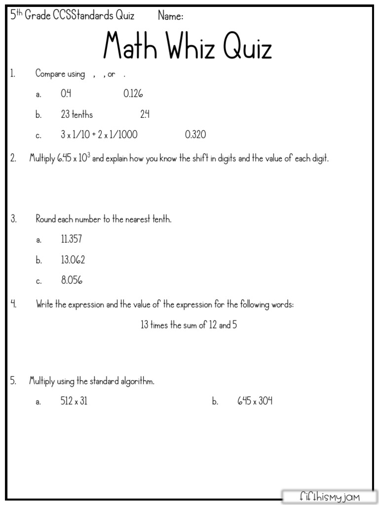 5th Grade Math Whiz Quiz | PDF | Rectangle | Elementary Geometry