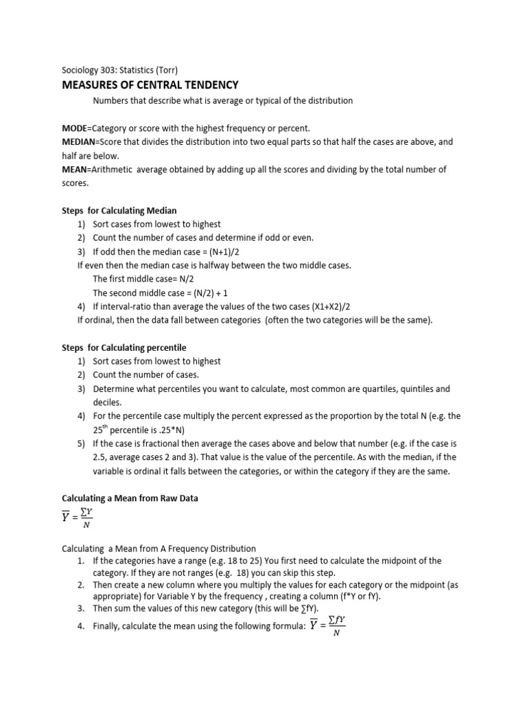 Measures of Central Tendency Handout CH.3 | PDF