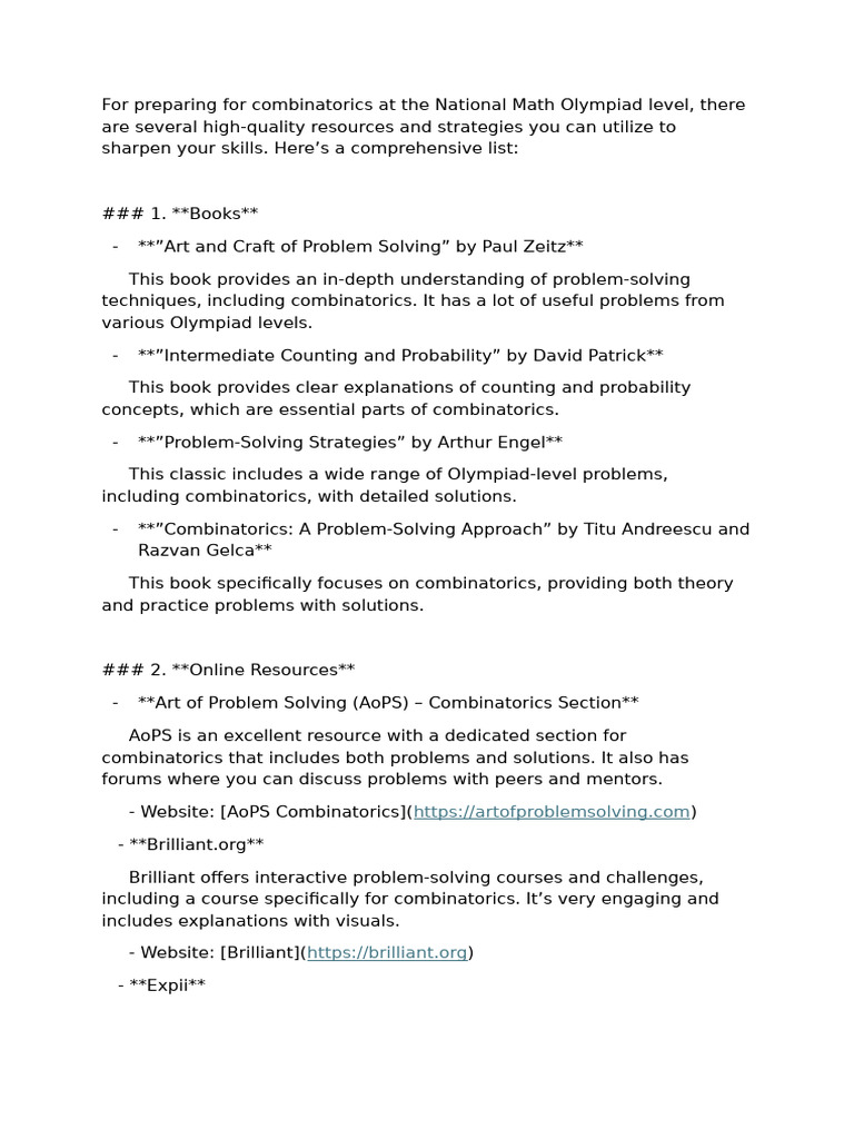 Combinatorics Prep for Math Olympiad | PDF | Combinatorics | Mathematics