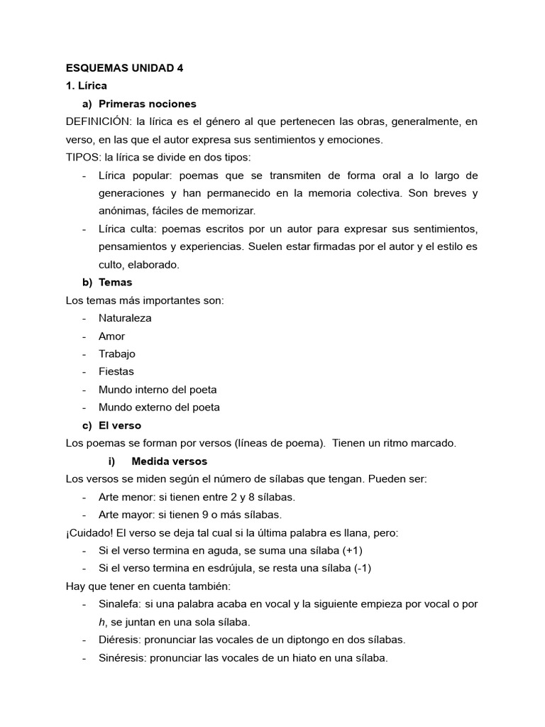 Esquemas Unidad 4 | PDF | Poesía | Rima