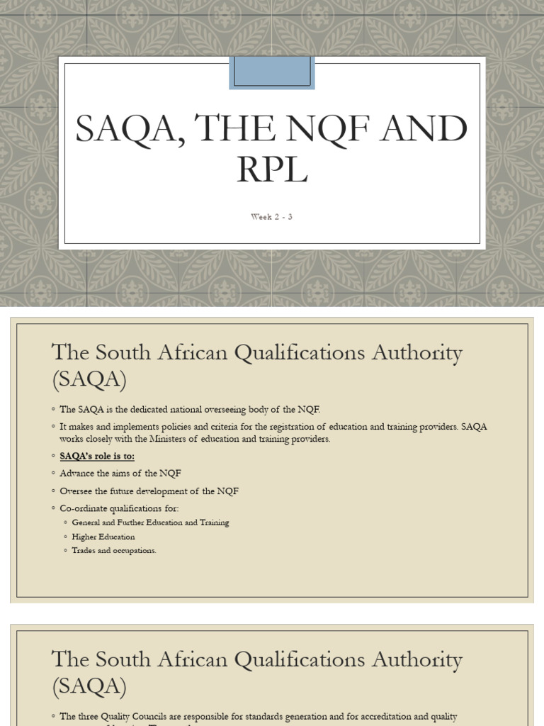 Week 3 - SAQA, The NQF and RPL | PDF | Learning | Lifelong Learning