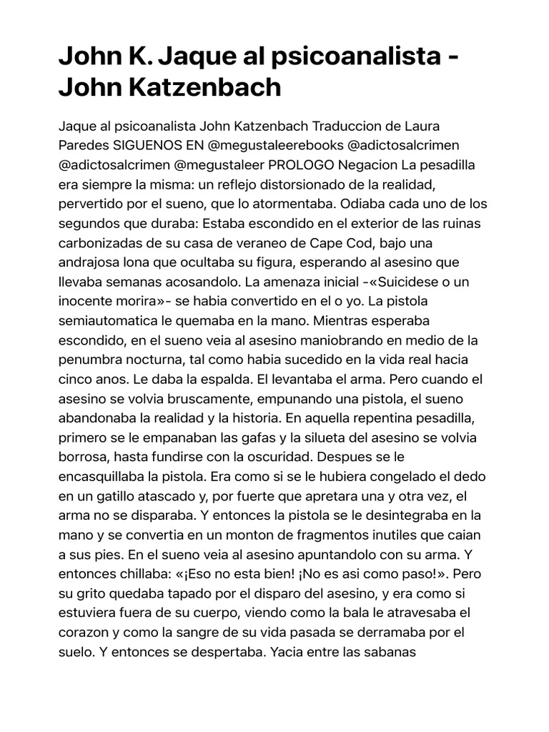 John K. Jaque Al Psicoanalista - John Katzenbach - Epub Docer - Ar | PDF
