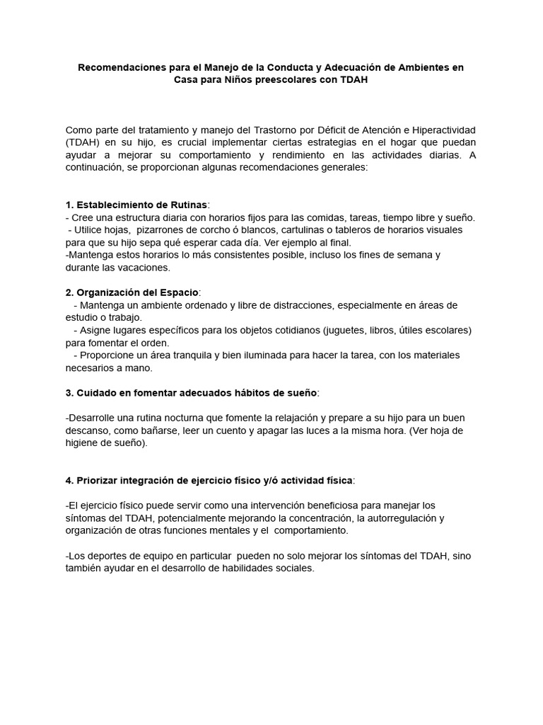 Recomendaciones para El Manejo de La Conducta y Adecuación de Ambientes ...