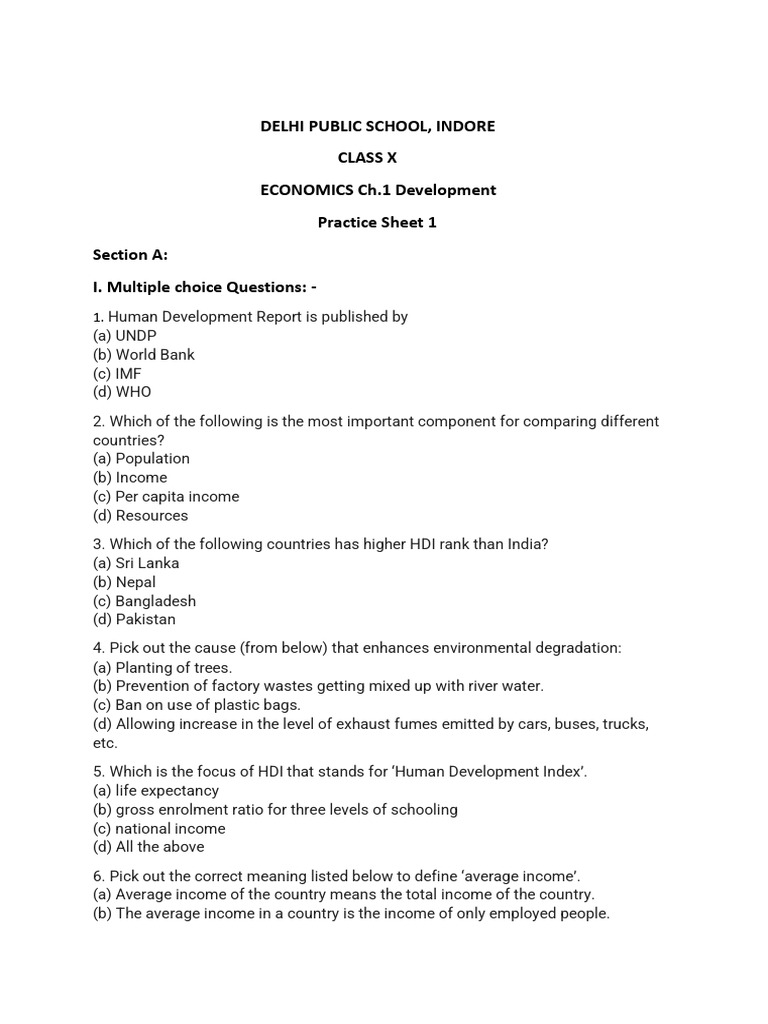 Development CH 1 Worksheet | PDF | Human Development Index | Economies