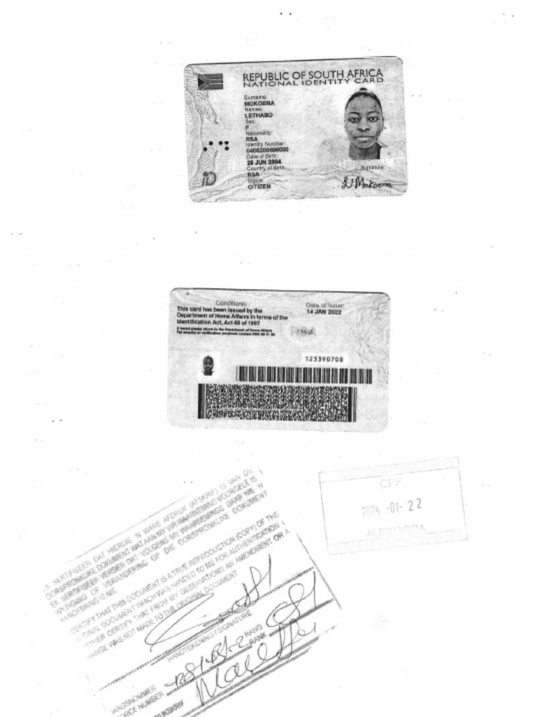 Identification For Lethabo Mokoena | PDF