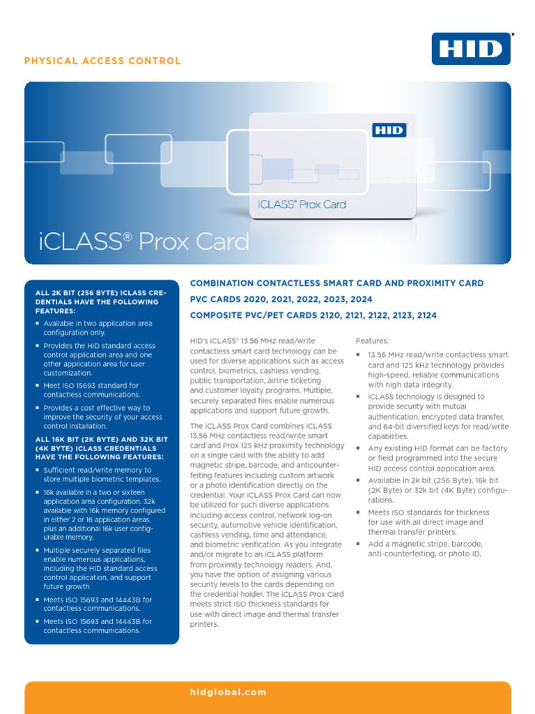TARJETA 13.56Mhz - Iclass - EM-CARD Iclass - HID | PDF | Access Control ...