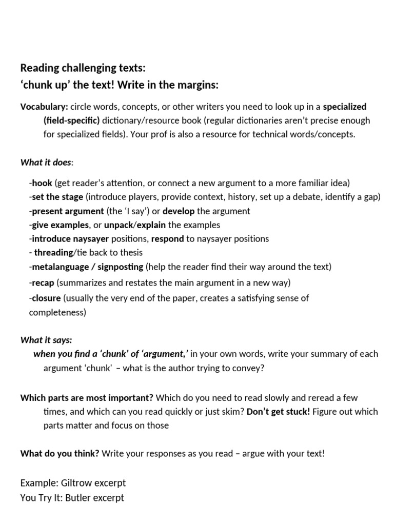 Reading Challenging Texts Chunk Up the Text 2023 | PDF