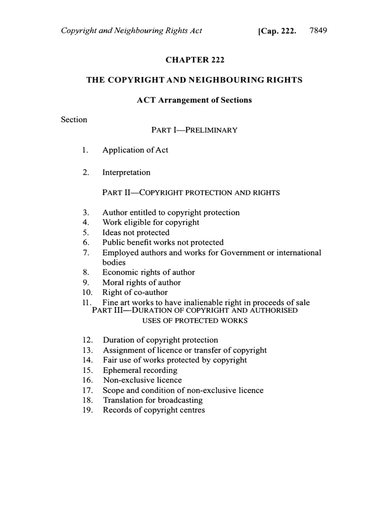Copyright and Neighbouring Act Cap 222 | PDF | Copyright | License